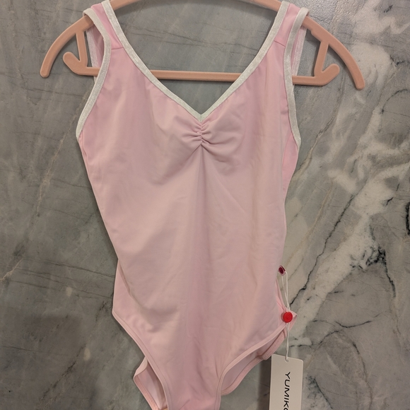 Yumiko | Other | Yumiko Tiffany Leotard Pink With White Trim | Poshmark